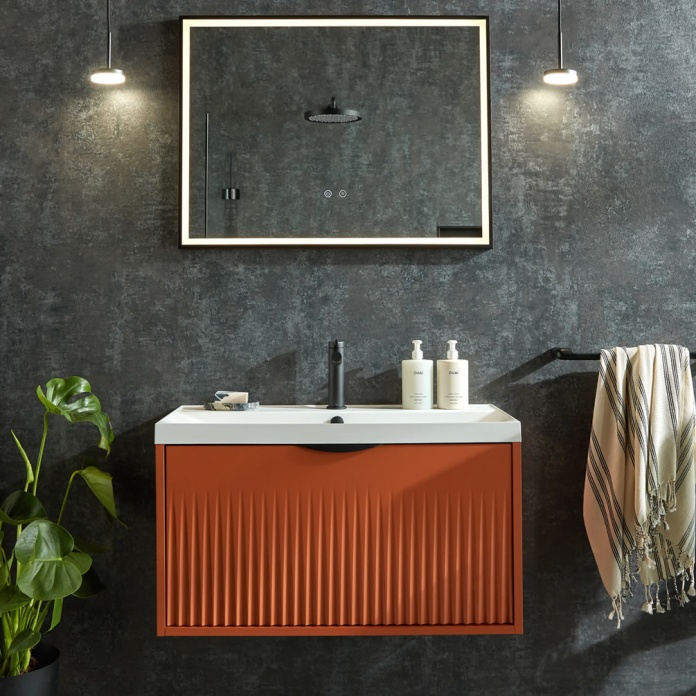 Vado Safari Fluted 800mm Terracotta Wall Hung Vanity Unit & Basin
