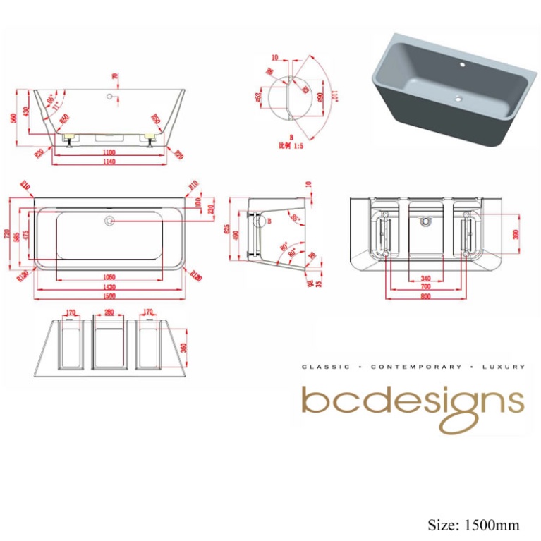 BC Designs Ancora Square Back To Wall Freestanding Bath | Sanctuary ...