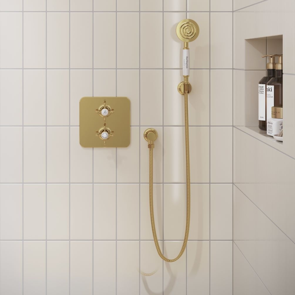 Burlington Guild Square Gold Thermostatic Dual Shower Pack