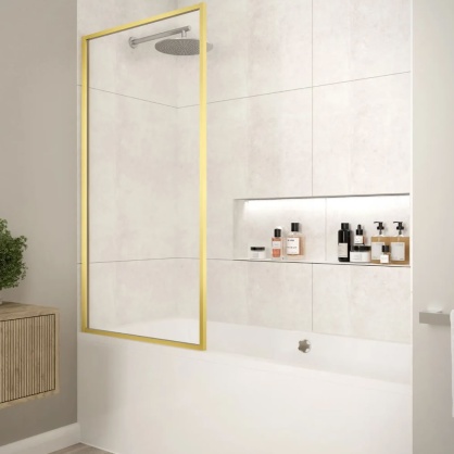 Merlyn MB14 Brass Framed Fixed Bath Screen | Sanctuary