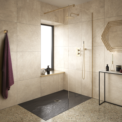 Kudos Ultimate 2 Brushed Gold Wetroom Screen | Sanctuary Bathrooms
