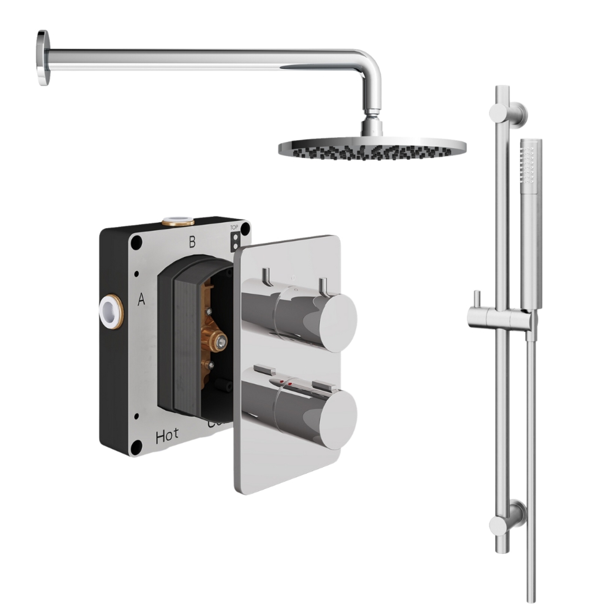 Abacus Iso Chrome 2 Outlet Shower Pack Fixed Head & Rail