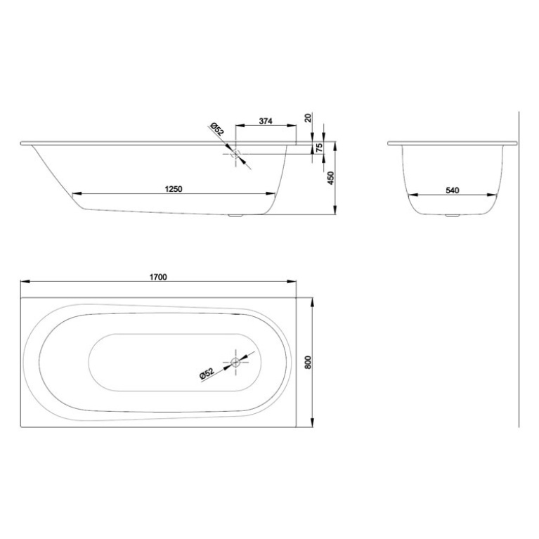 Bette Comodo 1700x800 Steel Bath Side Overflow | Sanctuary Bathrooms