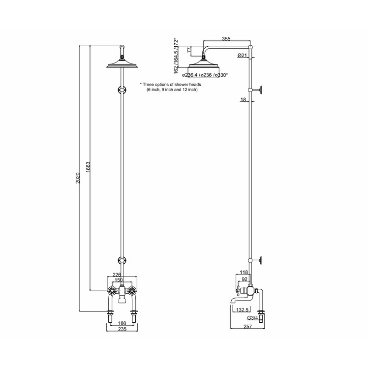 Burlington Tay Deck Mounted Bath Shower, Rigid Riser & Shower Rose ...