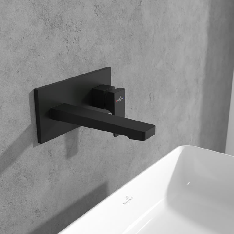 V&B Architectura Square Matt Black Wall-Hung Basin Tap | Sanctuary ...