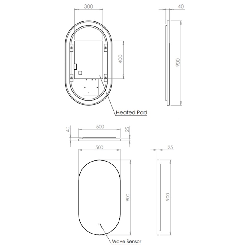 hib. Arcane Pill 500mm x 900mm Brass Illuminated Frame Mirror