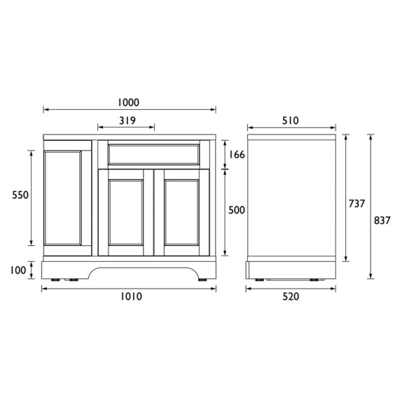 Heritage Wilton 1000mm Graphite Right Hand Corner Vanity Unit & Worktop