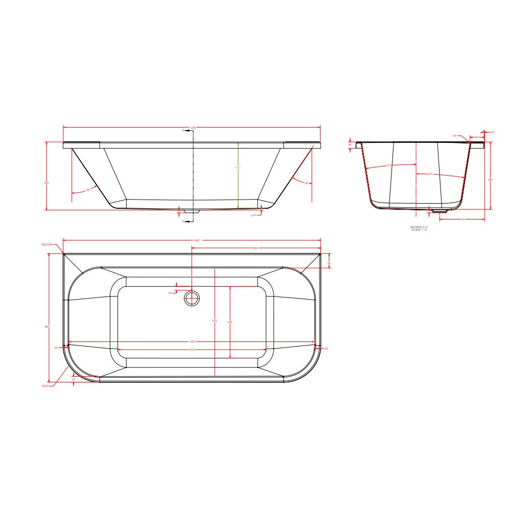 Eastbrook Beaufort Malin 1600 x 800mm D Shape Back To Wall Bath ...