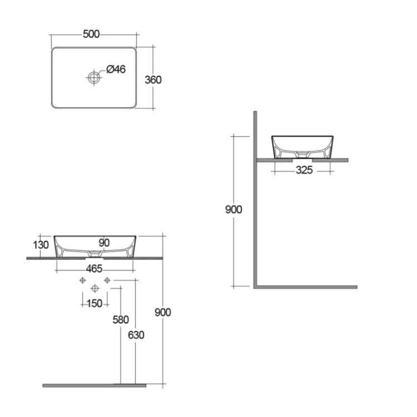 RAK Feeling Matt White 500mm Rectangular Countertop Basin | Sanctuary ...
