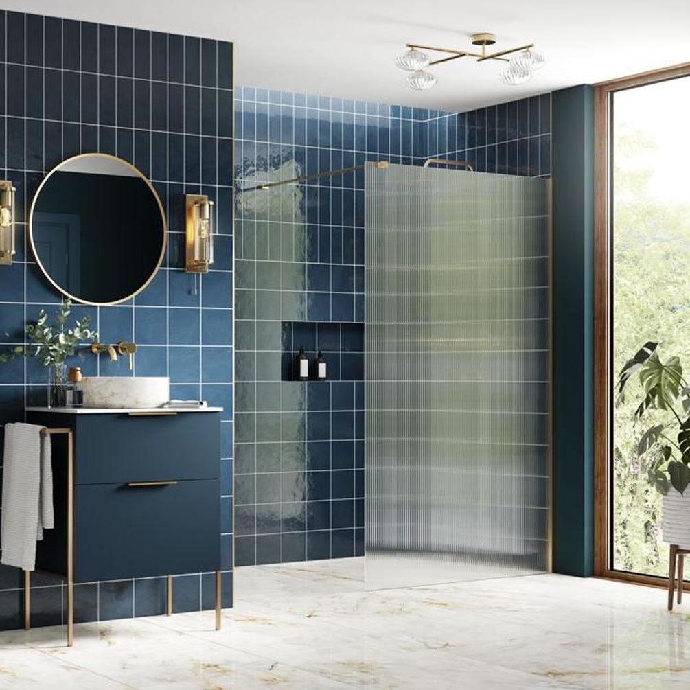 Apex 1200mm Brass Fluted Glass 8mm Wetroom Screen