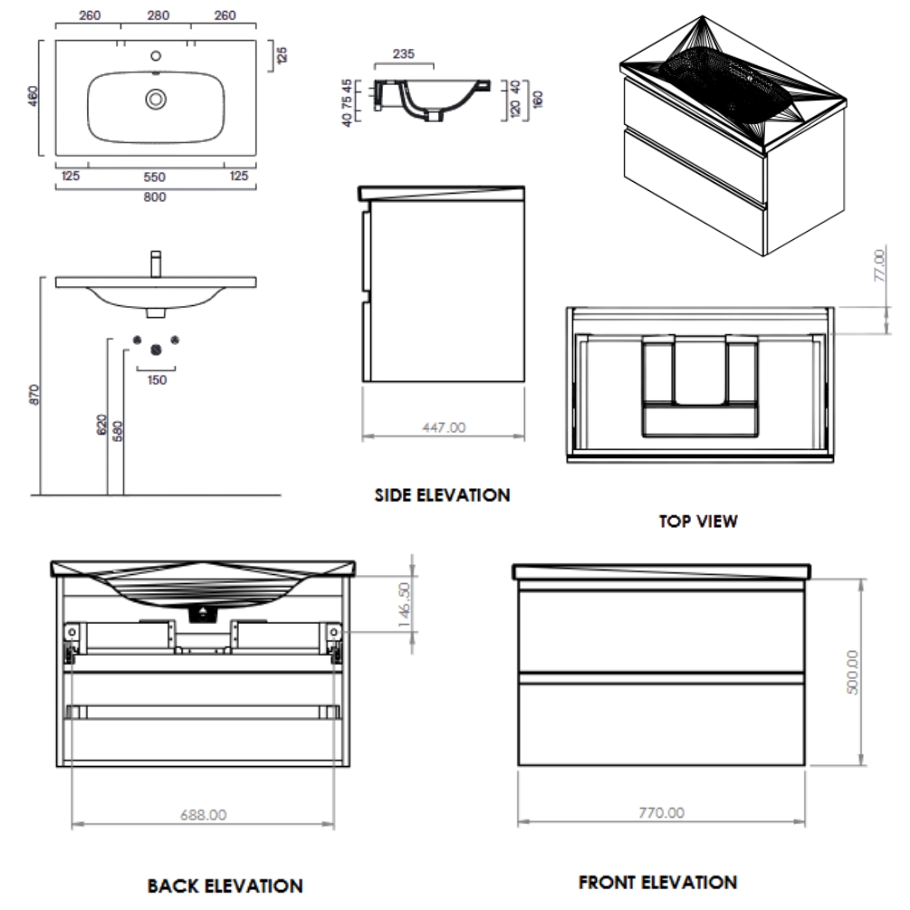 Catalano Alvea White 800mm Wall-Hung Vanity Unit & Basin