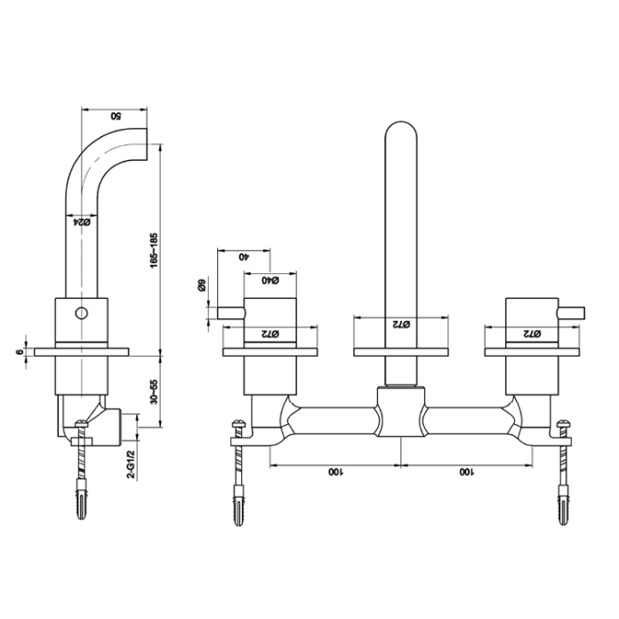 JTP Florence Chrome Wall Mounted 3TH Basin Mixer | Sanctuary Bathrooms