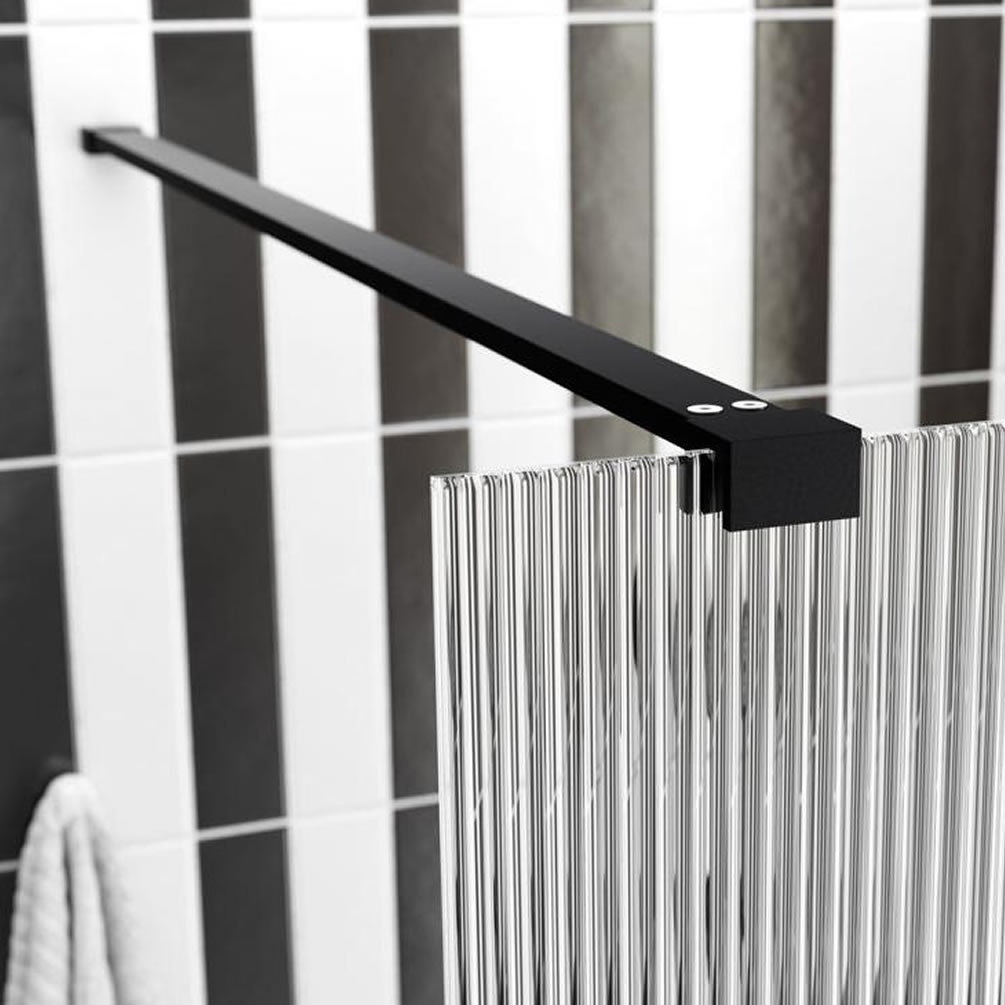 Apex 900mm Matt Black Fluted Glass 8mm Wetroom Screen | Sanctuary Bathrooms