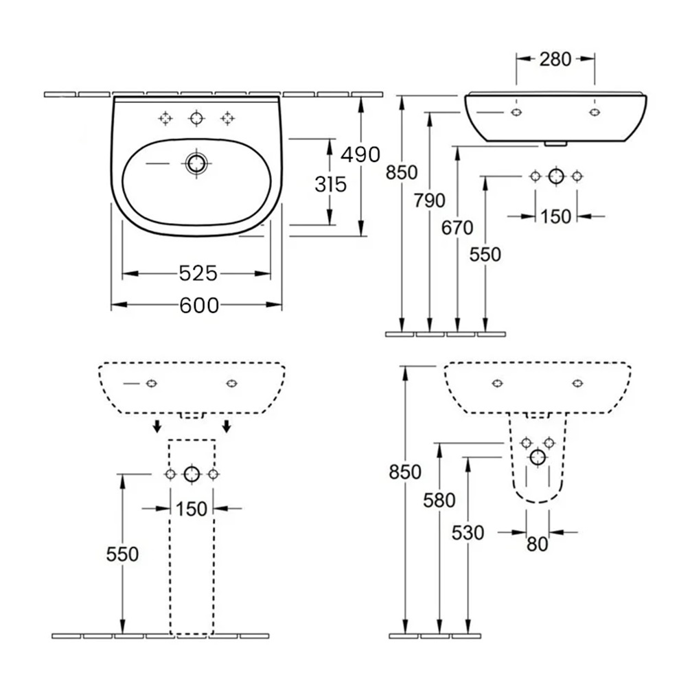 Villeroy & Boch O.Novo 600 Basin & Semi Pedestal | Sanctuary Bathrooms