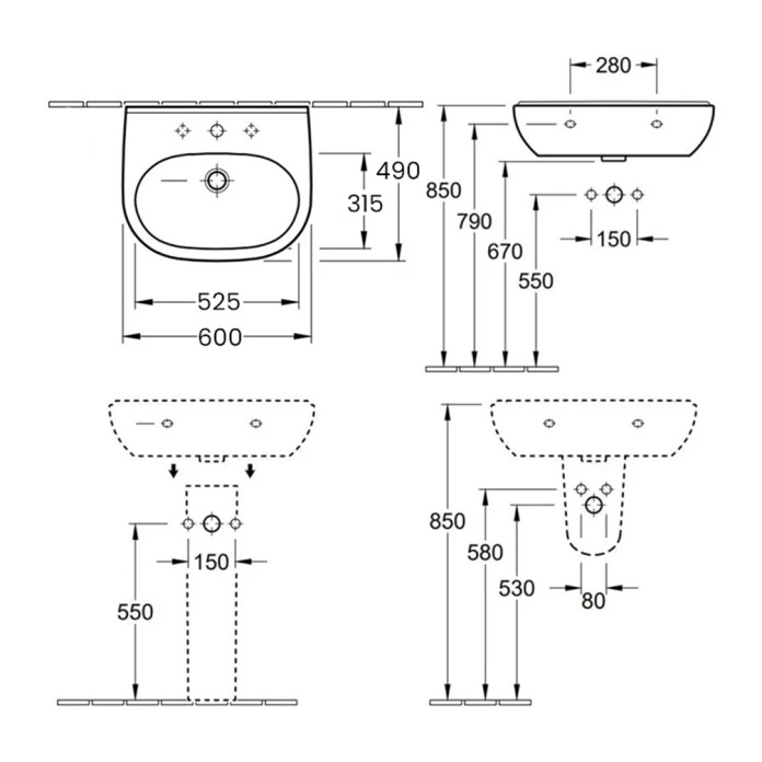 Villeroy & Boch O.Novo 600 Basin & Semi Pedestal | Sanctuary Bathrooms