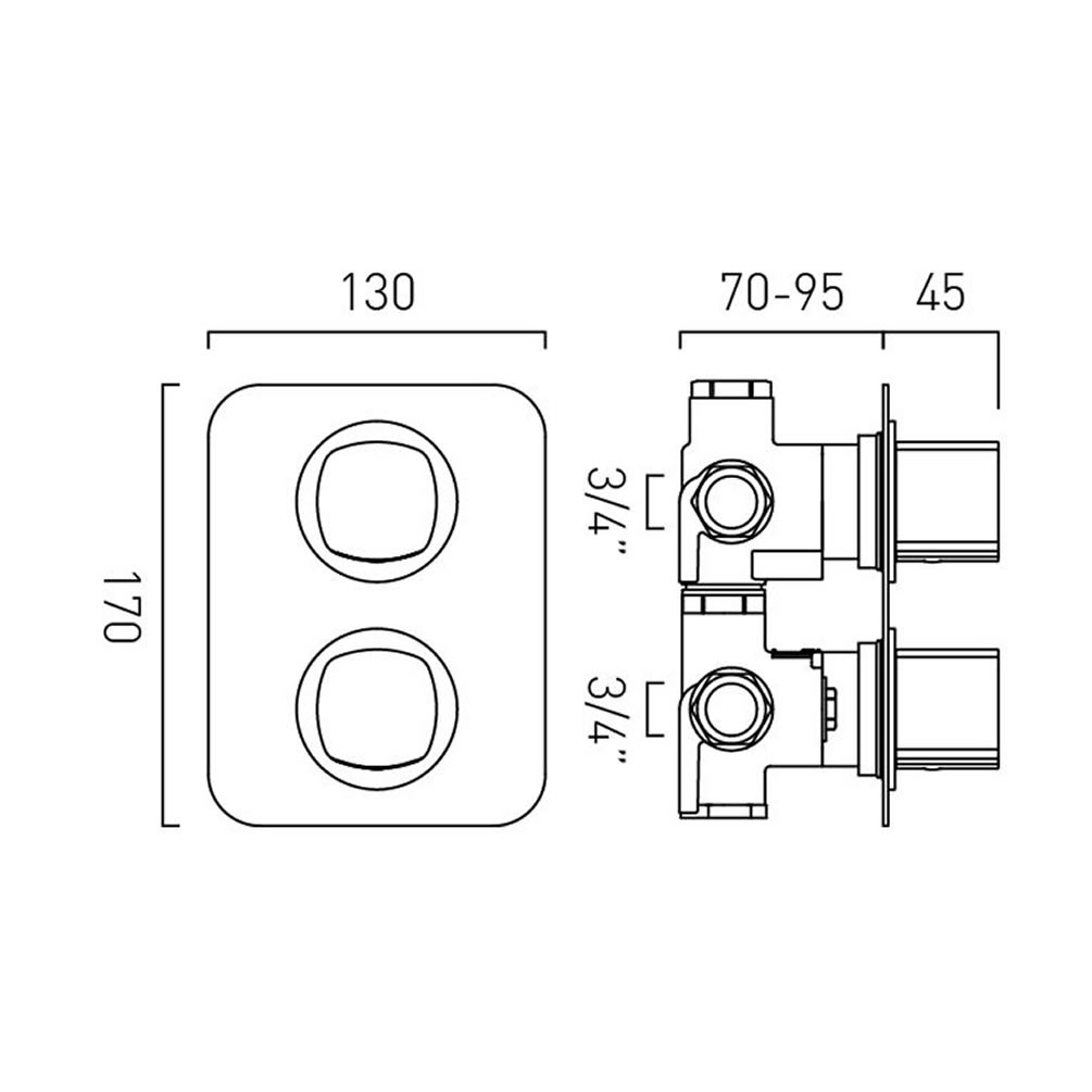 Vado Cameo Chrome 2 Control Thermostatic Shower Valve - 2 Outlet - CAM ...