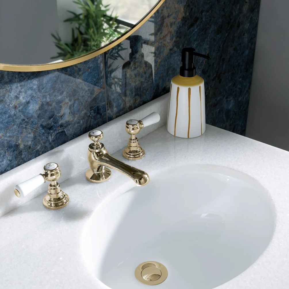 BC Sanitan Gold Lever 3 Tap Hole Basin Mixer & Waste