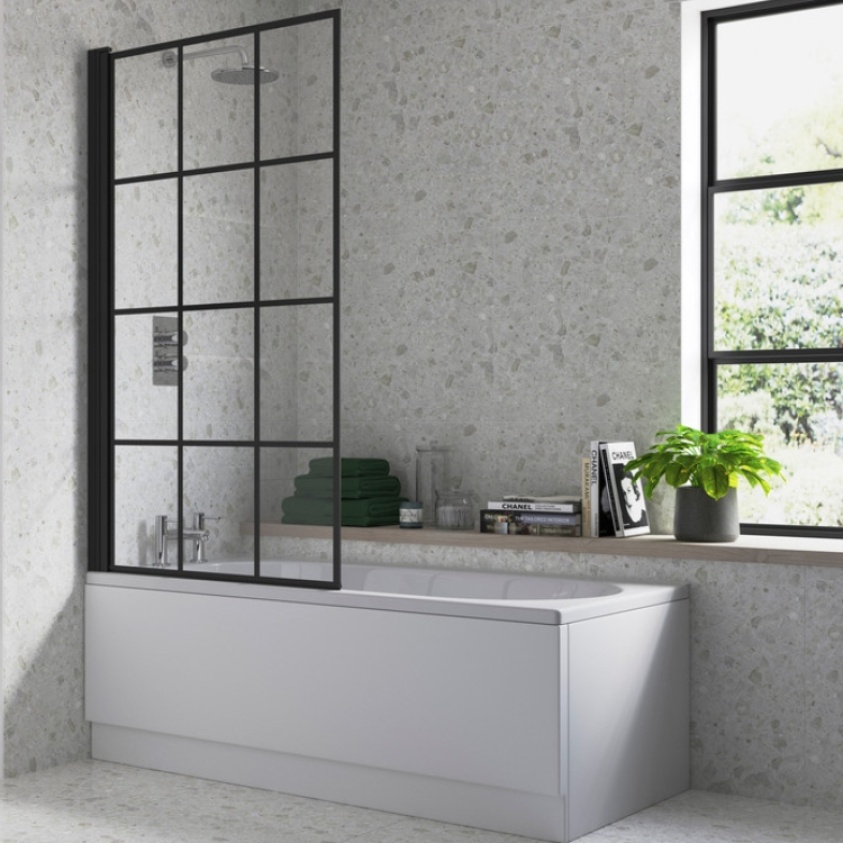 Camden Black Frame Single Bath Screen | Sanctuary Bathrooms