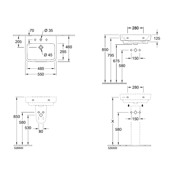 Villeroy & Boch O.Novo 550 Wall Hung Basin | Sanctuary Bathrooms