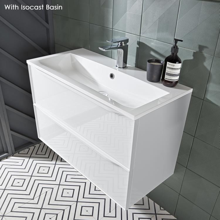 Roper Rhodes Frame 800mm Gloss White Wall Mounted Vanity Unit & Basin ...