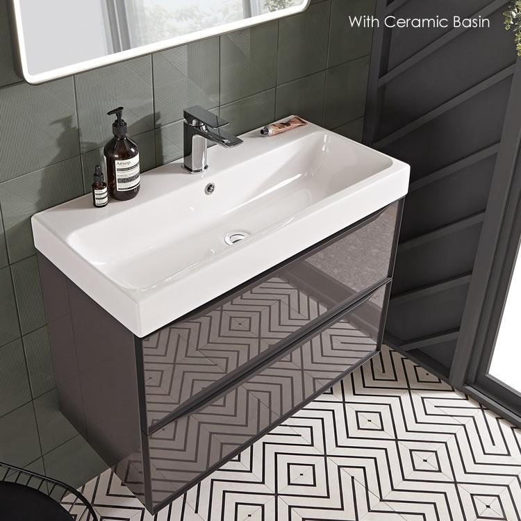 Roper Rhodes Frame 800mm Gloss Dark Clay Wall Mounted Vanity Unit ...