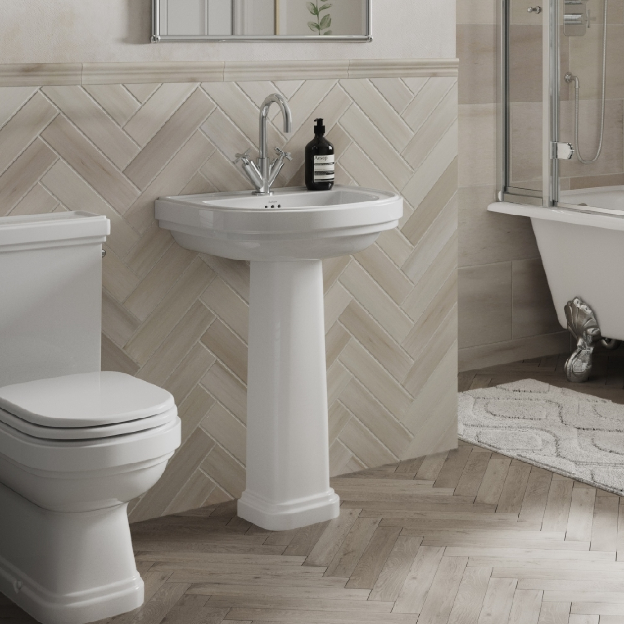 Burlington Riviera D Shaped Basin & Pedestal | Sanctuary