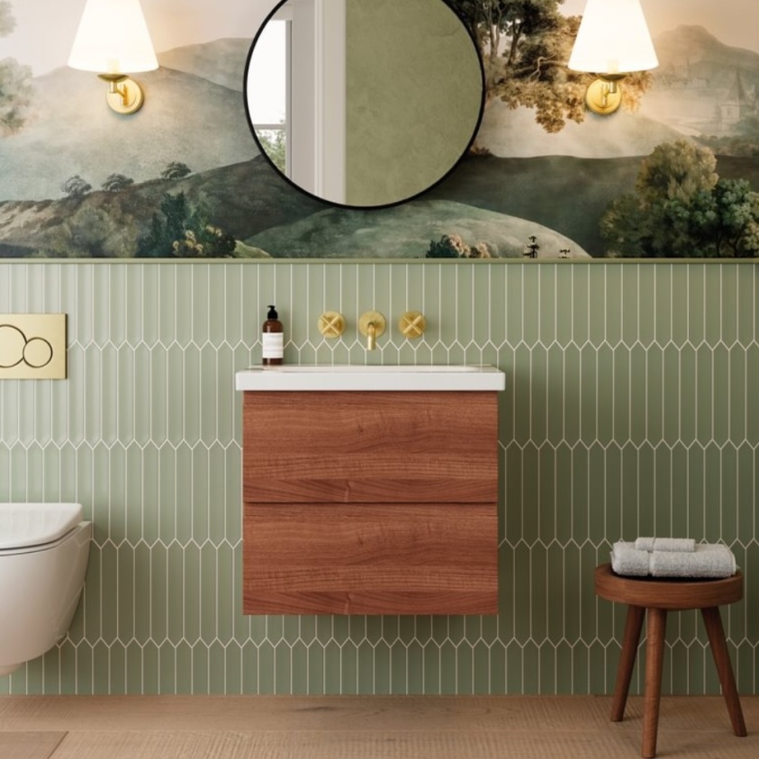 Catalano Alvea Walnut 600mm Wall-Hung Vanity Unit & Basin