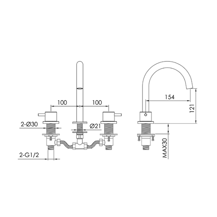 JTP Inox Brushed Stainless Steel 3TH Deck Mounted Basin Mixer ...