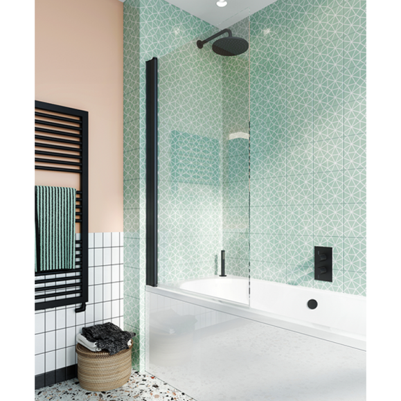 Crosswater Design 8 Matt Black Single Bath Screen | Sanctuary Bathrooms