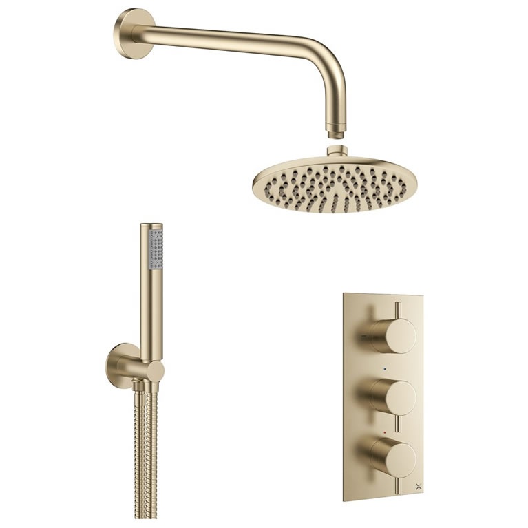 Crosswater MPRO Brushed Brass Dual Shower Set | Sanctuary Bathrooms