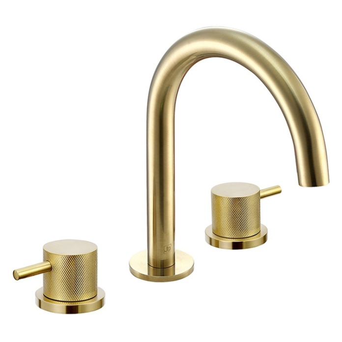 JTP Vos Brushed Brass 3TH Basin Mixer & Knurled Handles | Sanctuary
