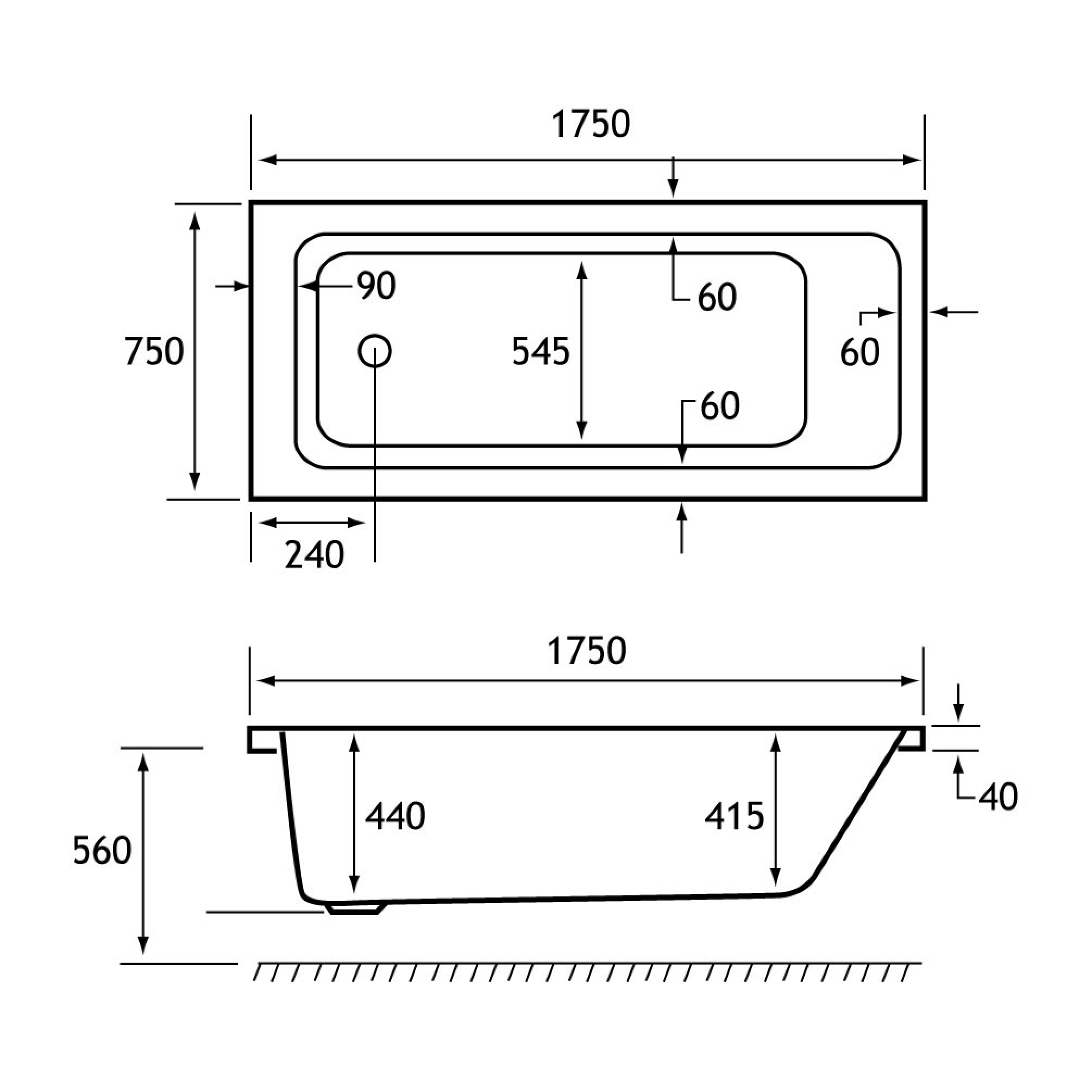 Eastbrook Beaufort Portland 1750 x 750mm Single Ended Bath | Sanctuary ...