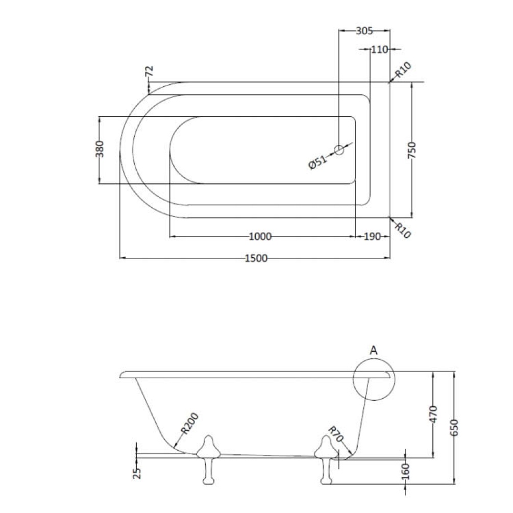 BC Designs 1500mm Tye Freestanding Shower Bath | Sanctuary