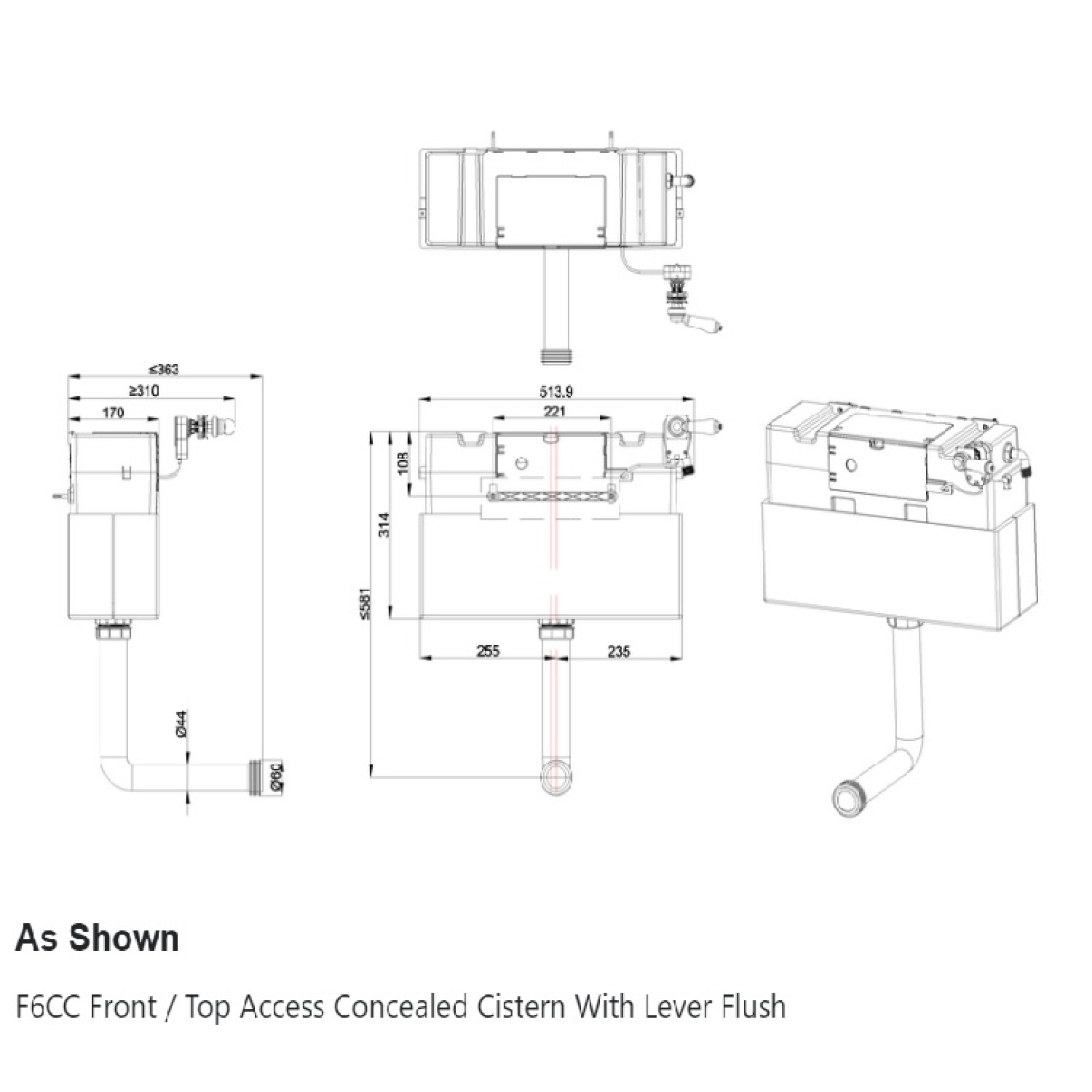 Burlington Front/Top Access Concealed Cistern With Lever Flush