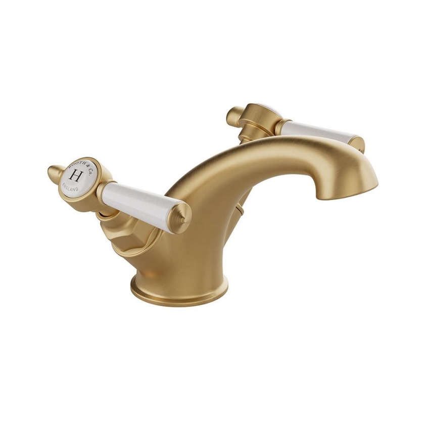 Booth & Co. Axbridge White Lever Brushed Brass Mono Basin Mixer