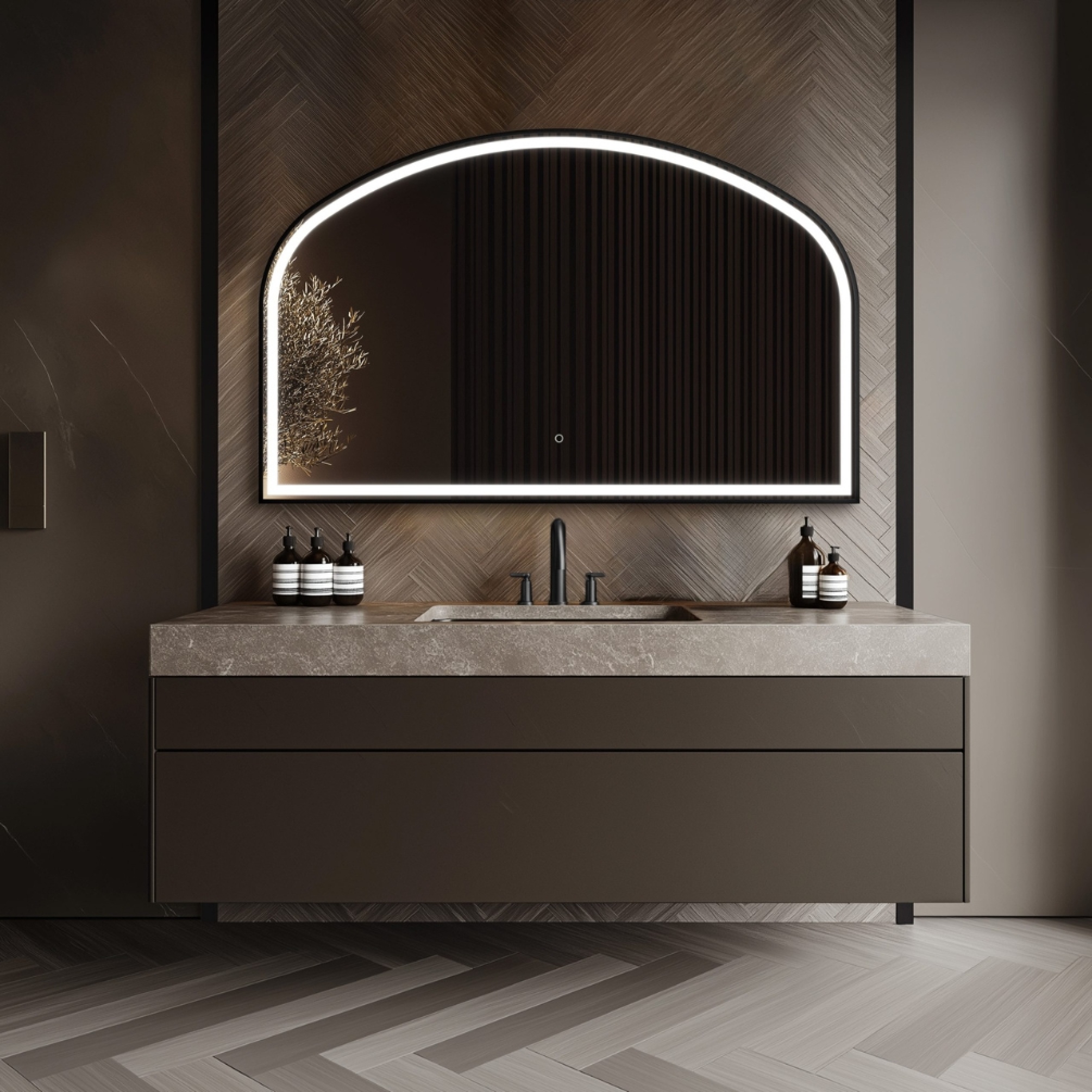 Origins Living Lomax Light 1200 x 750mm Arched Black Mirror