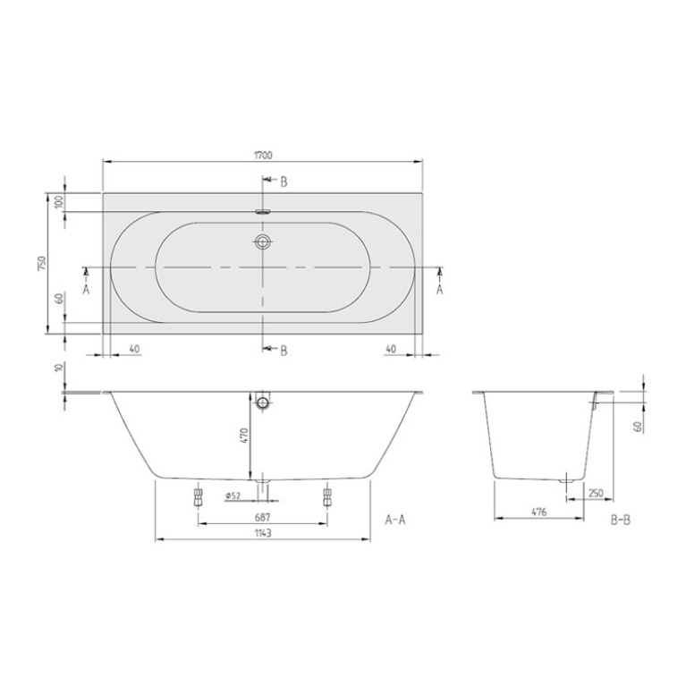 Villeroy & Boch Oberon Duo 1700 x 750 DE Bath | Sanctuary Bathrooms