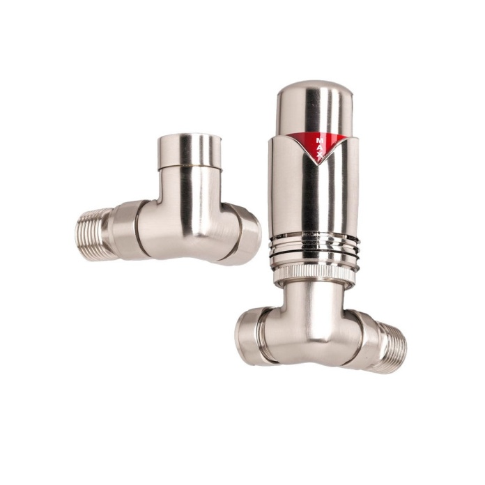 Velaro Nickel Corner Thermostatic Rad Valves | Sanctuary