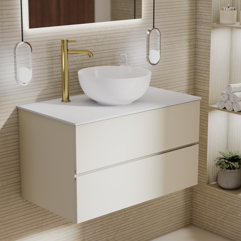 Zero Sahara Silk 800mm 2 Drawer Wall Hung Vanity & Worktop
