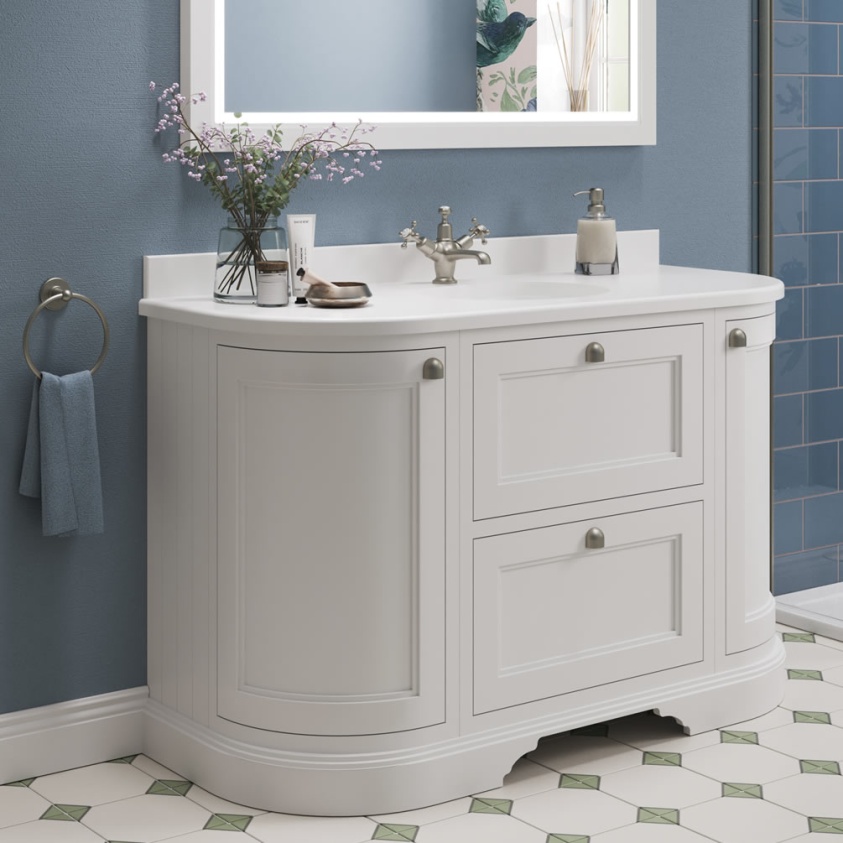 Burlington Minerva 1340 Curved Worktop & White Unit Doors | Sanctuary