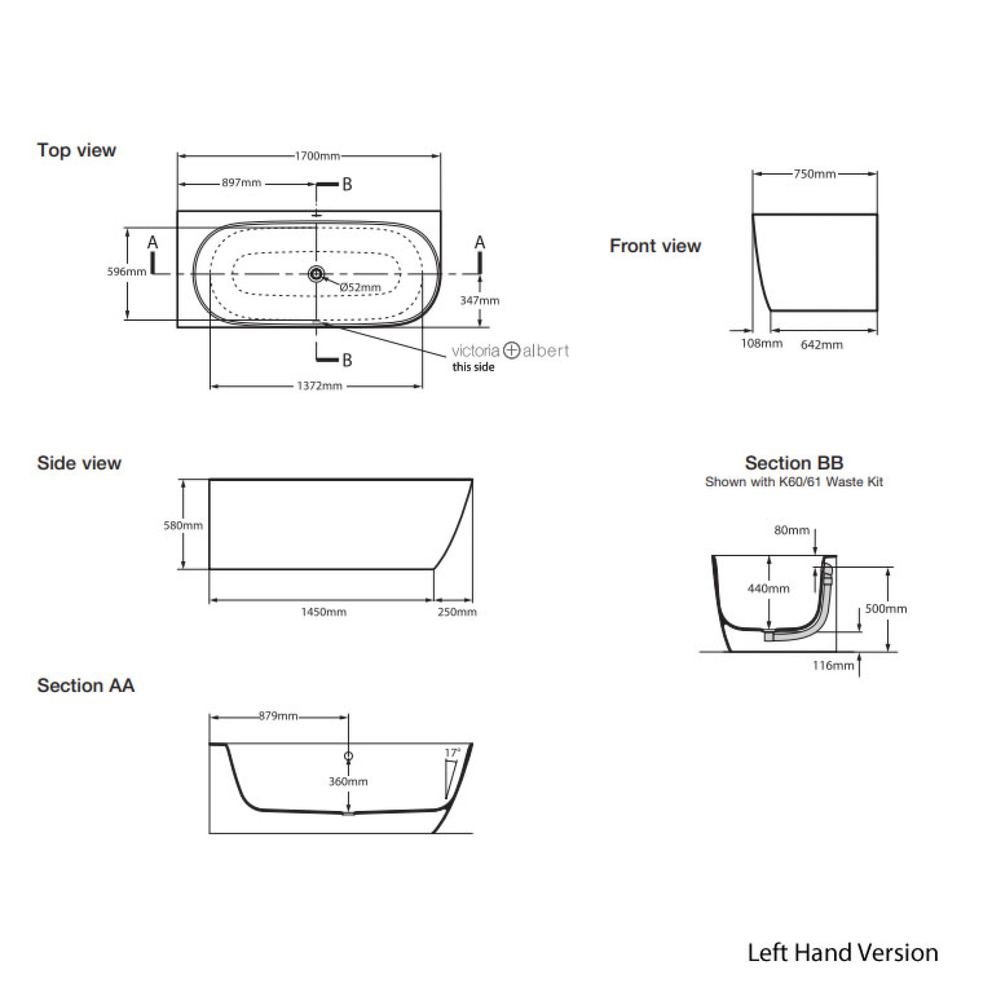 V+A Lussari 1700 Corner Freestanding Bath | Sanctuary Bathrooms