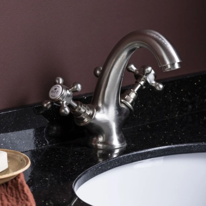 BC Designs Victrion Crosshead Brushed Chrome Mono Basin Mixer & Waste