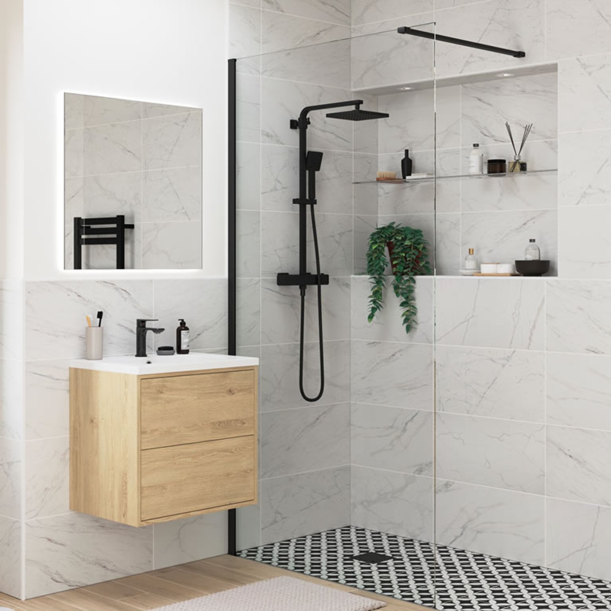 Apex 1400mm Matt Black 8mm Wetroom Screen | Sanctuary