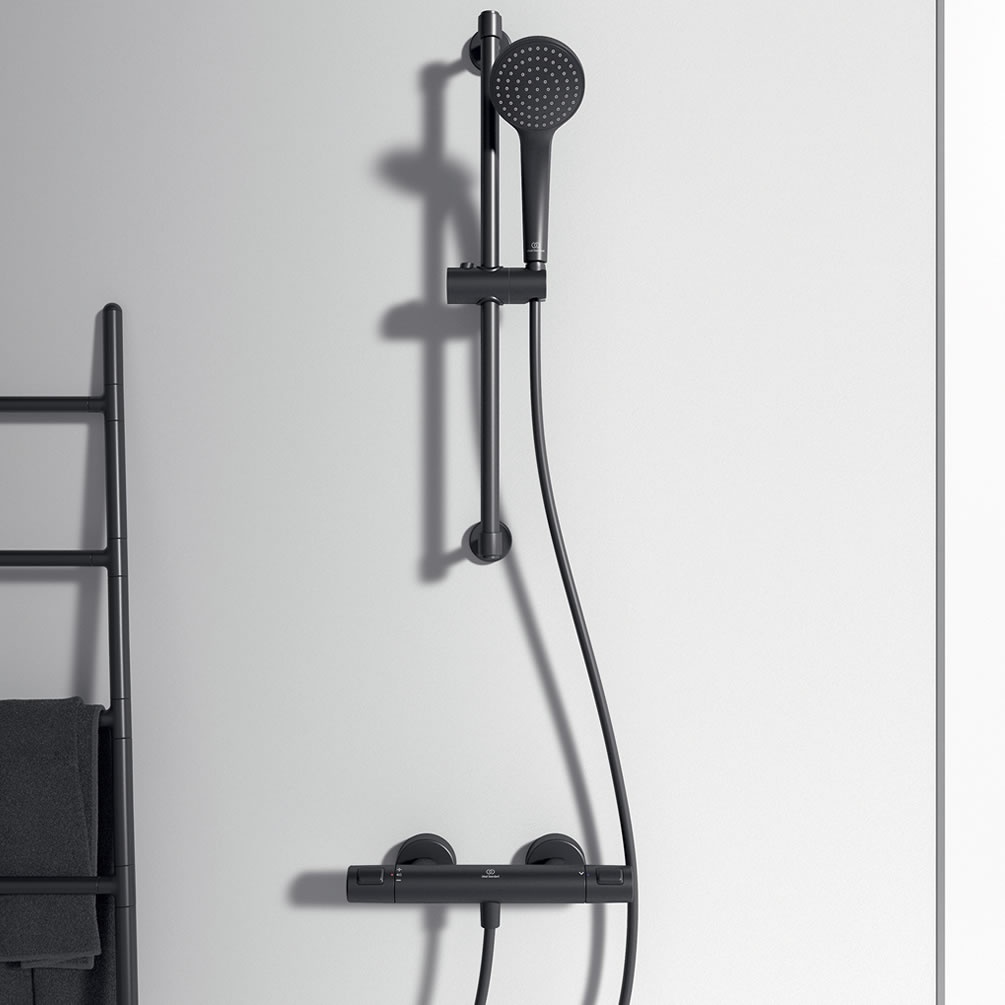 Ideal Standard Ceratherm T25 Black Riser Rail Kit | Sanctuary Bathrooms