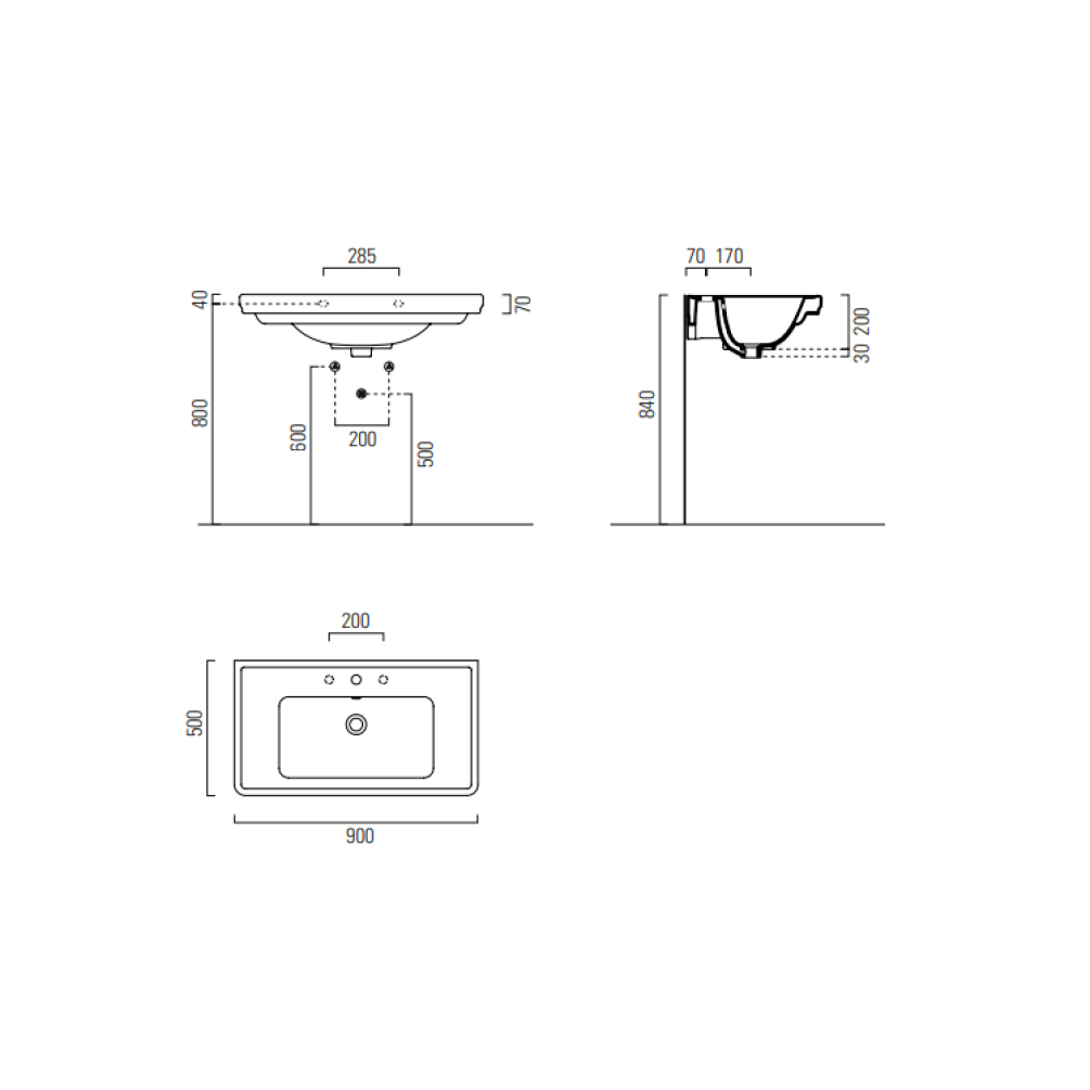 standard basin dimensions