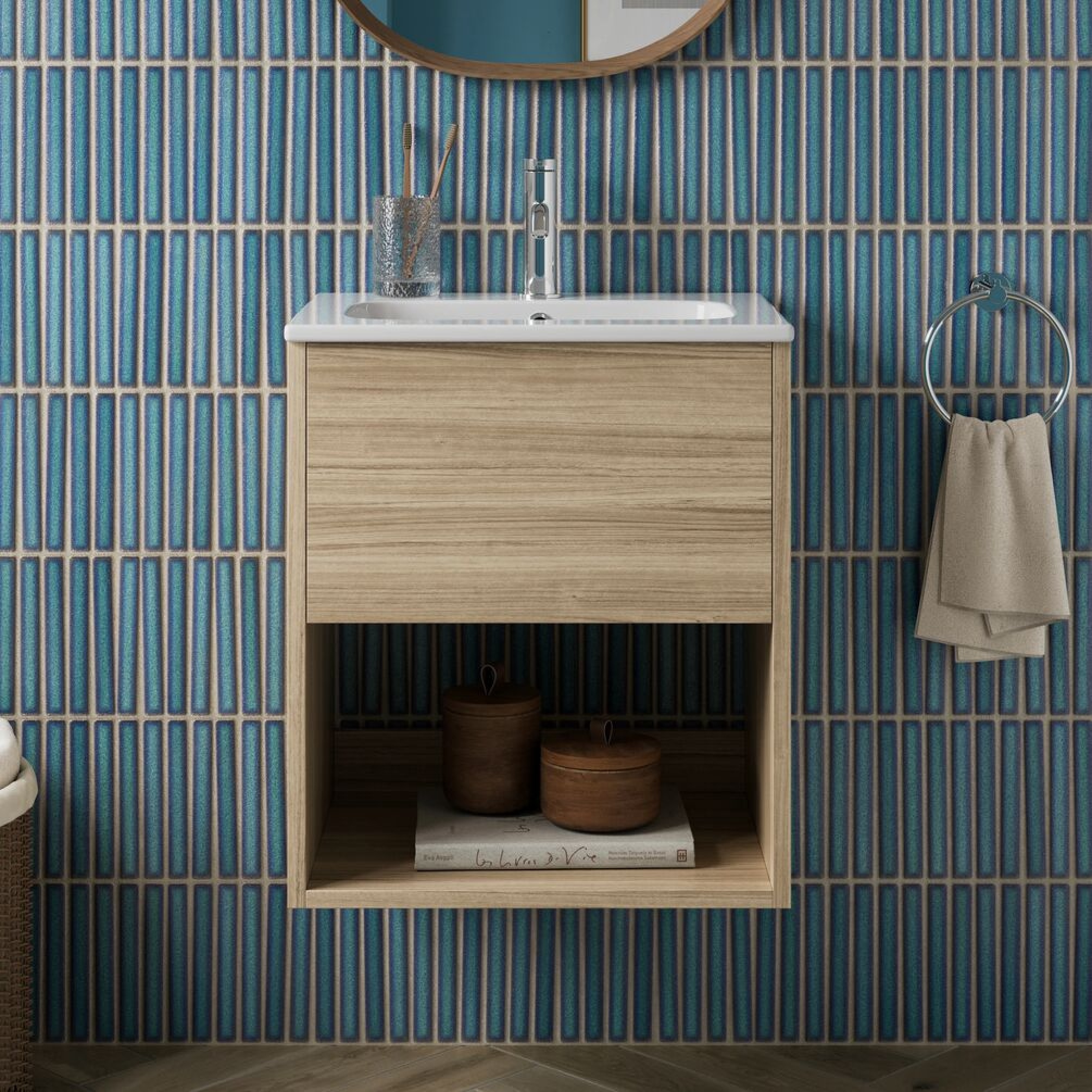 Britton Cherry Wood 500mm Wall Hung Vanity Unit & Basin