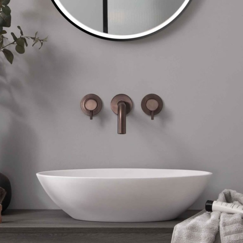 JTP Vos Brushed Bronze Wall Mounted 3 Tap Hole Basin Mixer | Sanctuary