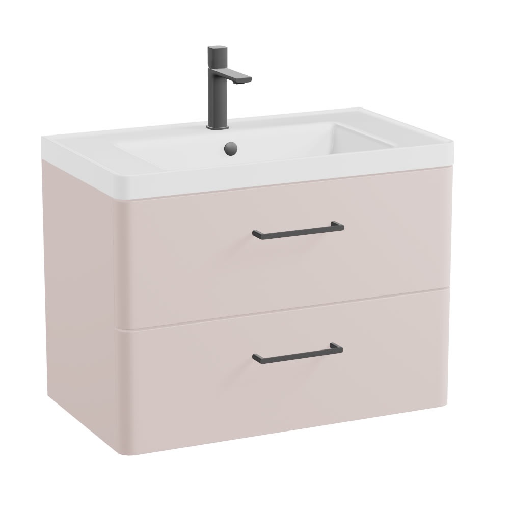 Vado Cameo 800mm Pink Clay Wall Hung 2 Drawer Vanity Unit & Basin ...