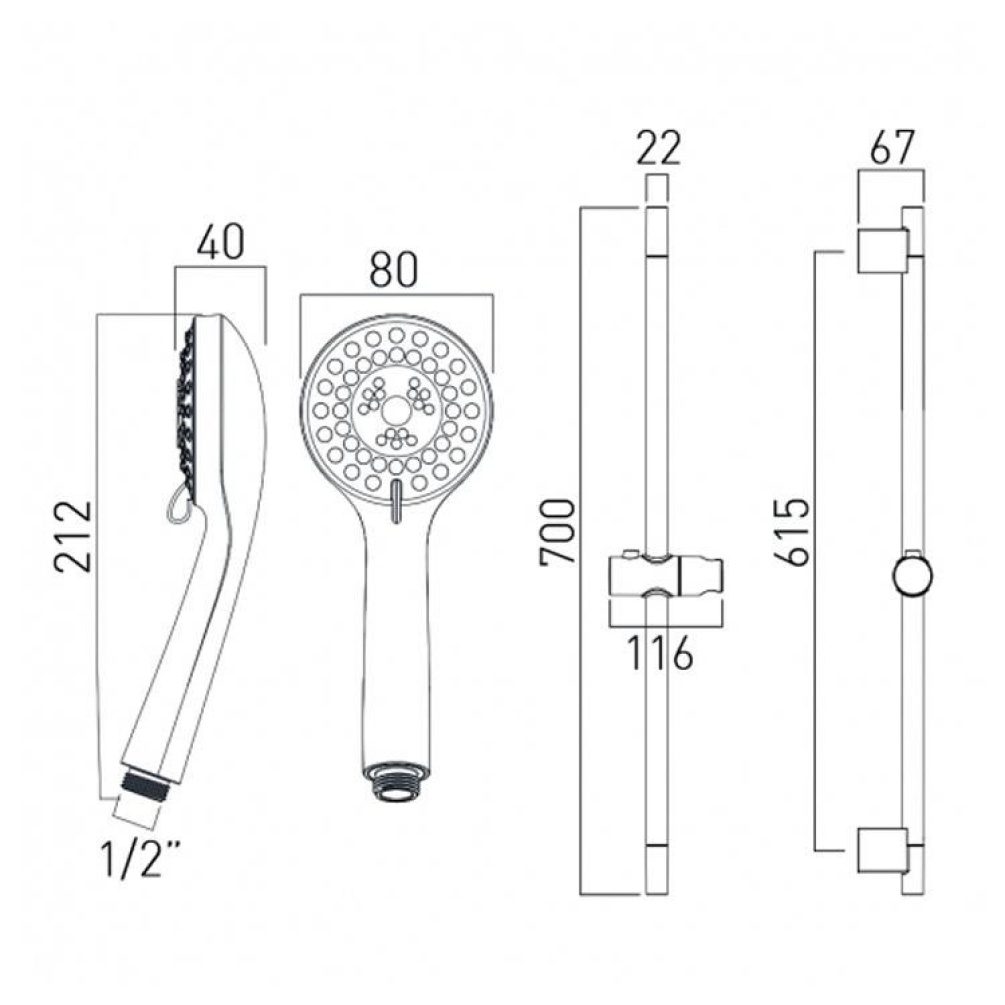 Vado Eris 3 Function Slide Rail Kit | Sanctuary Bathrooms