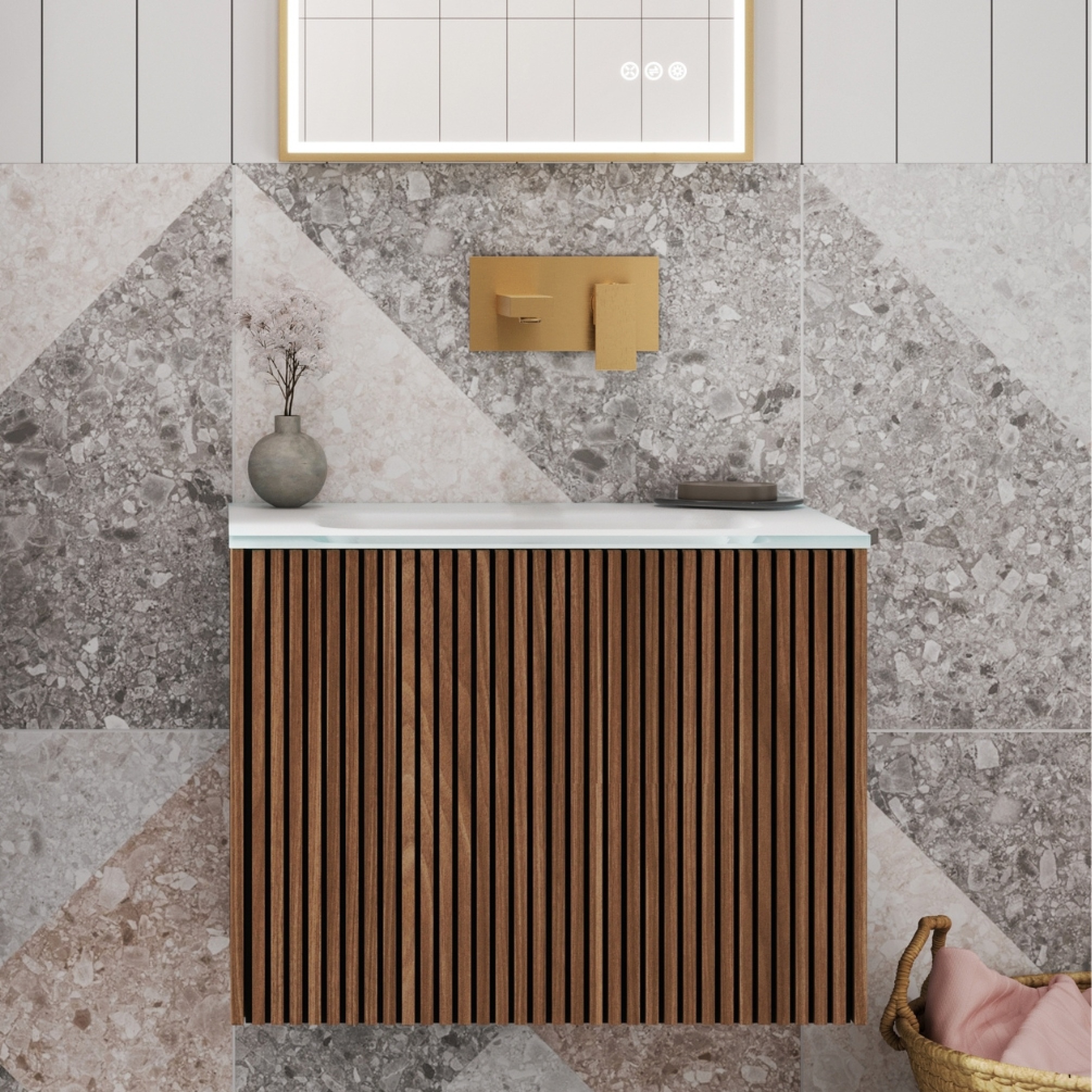Crosswater Limit 600mm Walnut Wall Vanity & Basin | Sanctuary